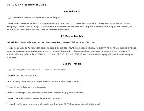MS-5210UD Troubleshoot Guide Ground Fault AC ... - Fire-Lite Alarms