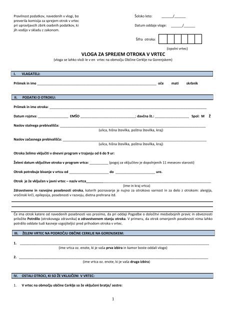 Obrazec-Vloga za sprejem otrok v vrtec - Cerklje.si