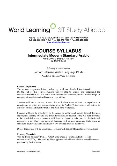 Joi_ Intermediate Arabic Language syllabus_SP08