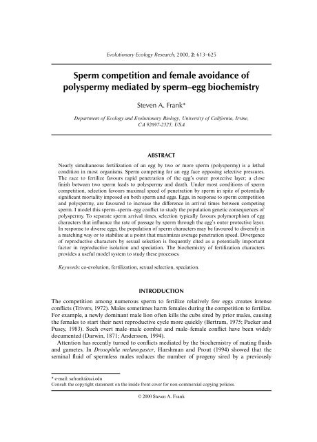 Sperm competition and female avoidance of polyspermy ... - CiteSeerX