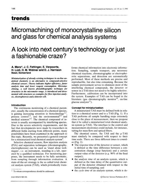 Micromachining of monocrystalline silicon and glass for chemical ...