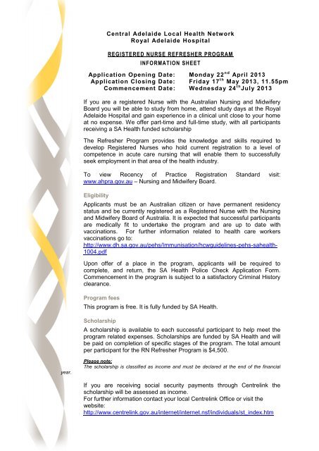 Royal Adelaide Hospital - Registered Nurse - Refresher Program