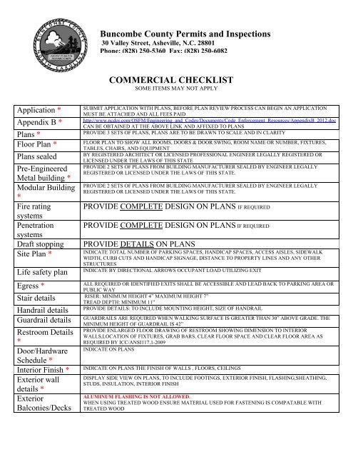 COMMERCIAL CHECKLIST Buncombe County Permits and ...