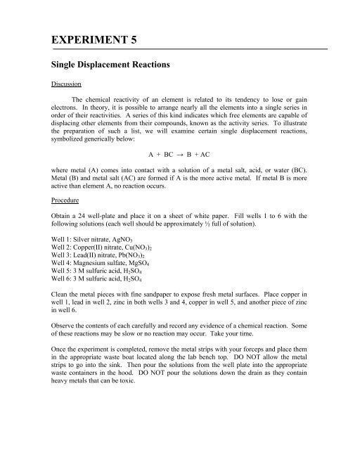 Double Displacement Reaction Experiment