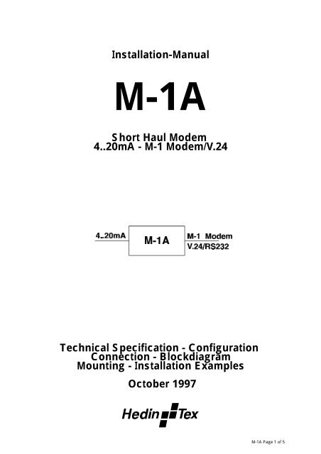 Installation-Manual Short Haul Modem 4..20mA ... - Hedin Tex GmbH
