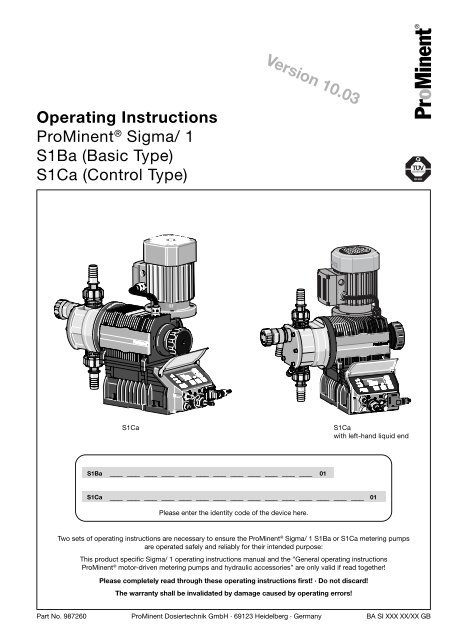 Sigma/ 1 S1Ba, S1Ca - ProMinent