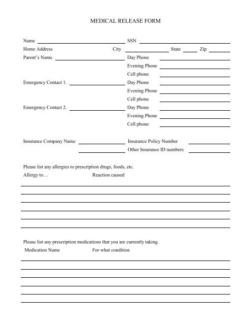 Sample Medical Release Form Medical Consent Form For Adults & Example