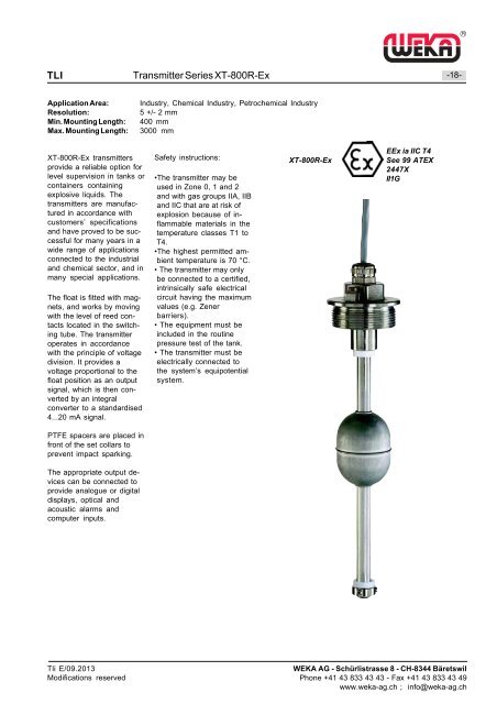 TLI Transmitter Series XT-800R-Ex - WEKA AG