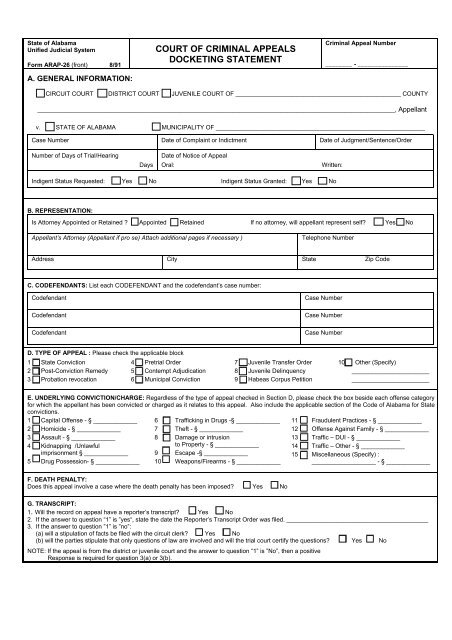 Court of Criminal Appeals Docketing Statement - E-Forms