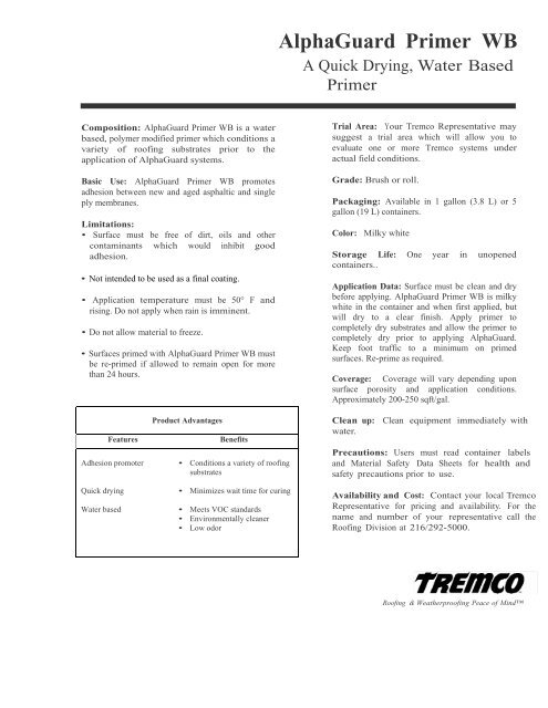 AlphaGuard Primer WB - US Data Sheet - Tremco Inc.