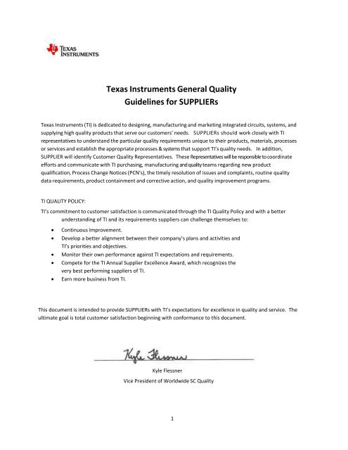 Texas Instruments General Quality Guidelines for SUPPLIERs