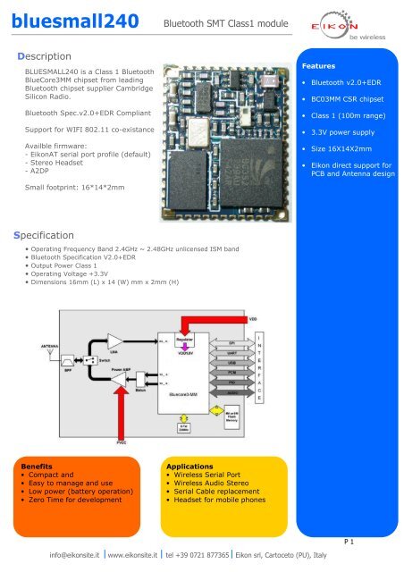 Bluetooth SMT Class1 module Description Specification - Eikon