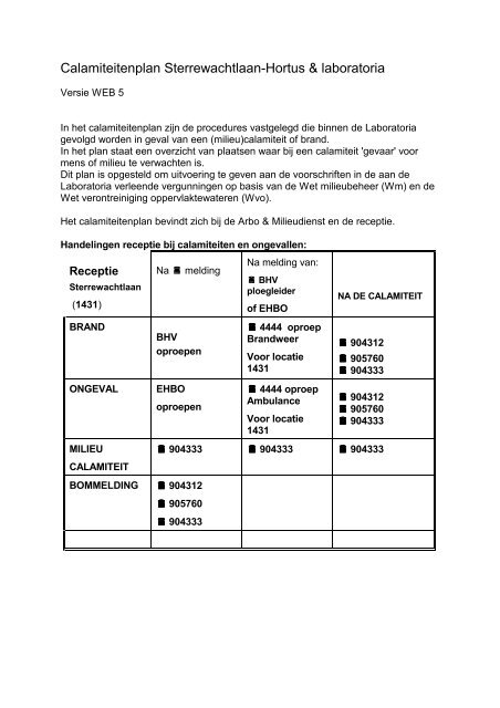 Calamiteitenplan Sterrewachtlaan-Hortus & laboratoria