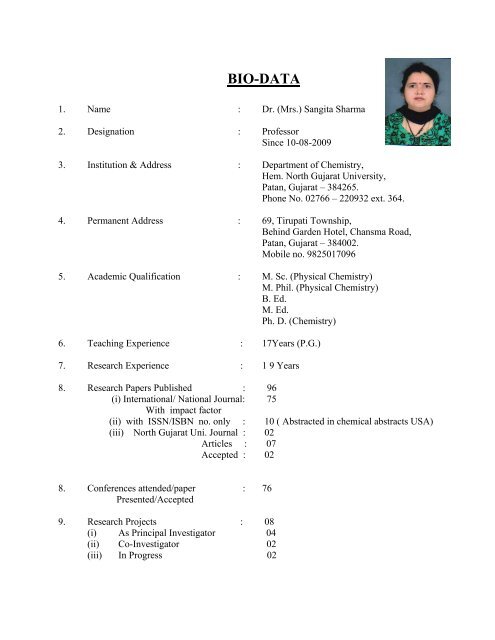 Brief Biodata - Hemchandracharya North Gujarat University