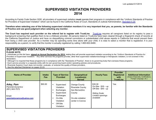 SUPERVISED VISITATION PROVIDERS - Superior Court, Riverside