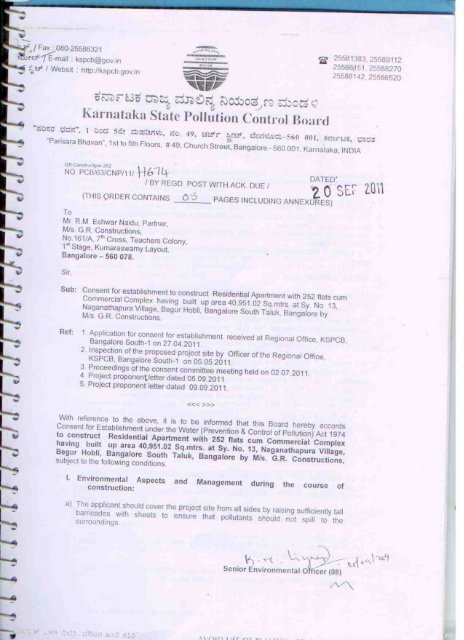 Karnataka State Pollution Control Board NOC - GR Constructions