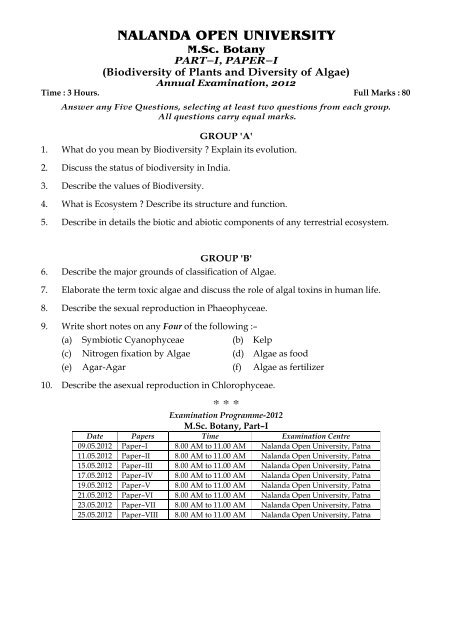 M Sc Botany Part I And Ii Nalanda Open University
