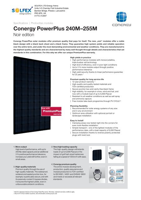 Conergy PowerPlus 250M Noir Edition Datasheet - Solfex Ltd