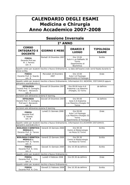 CALENDARIO DEGLI ESAMI Medicina e Chirurgia Anno ...