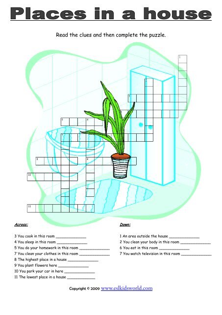 Places in a house puzzle worksheet - ESL Kids World