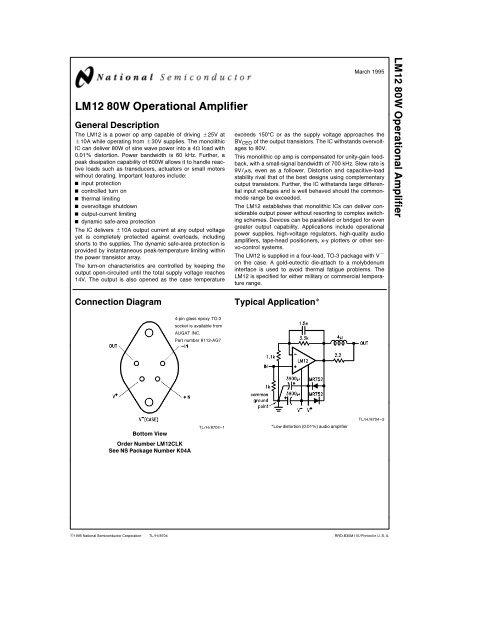 LM12 80W Operational Amplifier