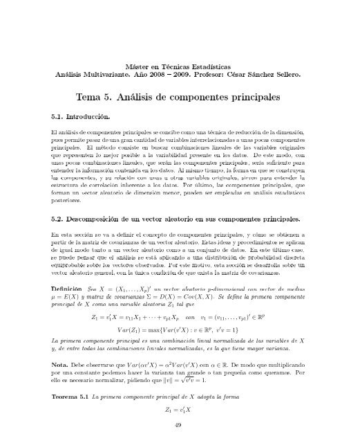 Tema 5. Análisis de componentes principales