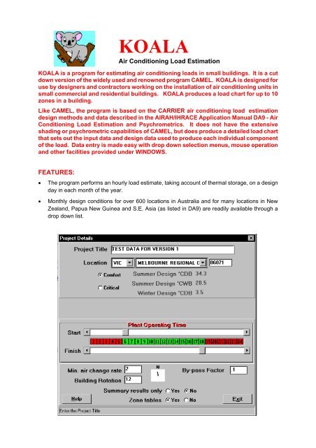 Air Conditioning Load Estimation FEATURES: