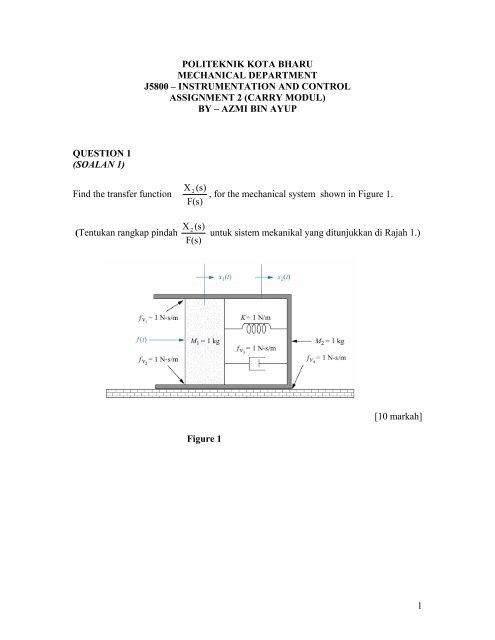 instrumentation and control assignment 2 - Politeknik Kota Bharu instrumentation and control assignment 2 - Politeknik Kota Bharu