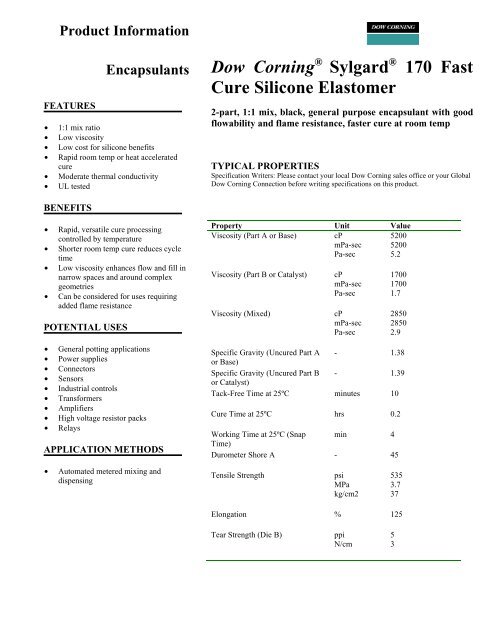 Dow Corning Sylgard 170 Fast Cure Silicone Elastomer - Lindberg ...