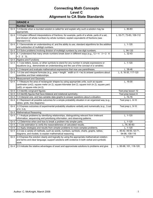 Connecting Math Concepts Level C Alignment to CA State Standards