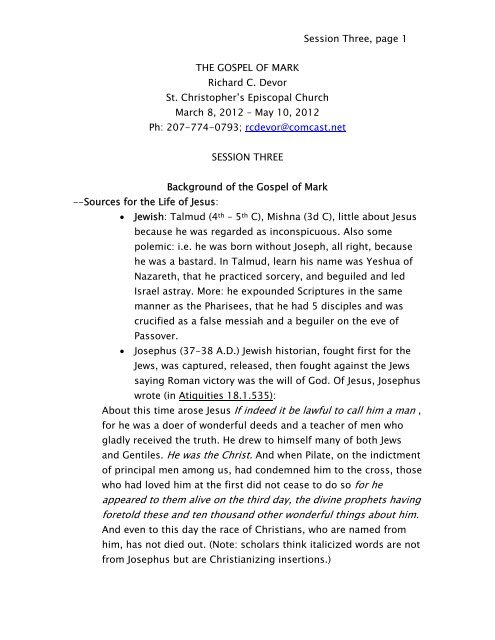 Lesson Summary For Gospel of Mark, Session Three - St ...