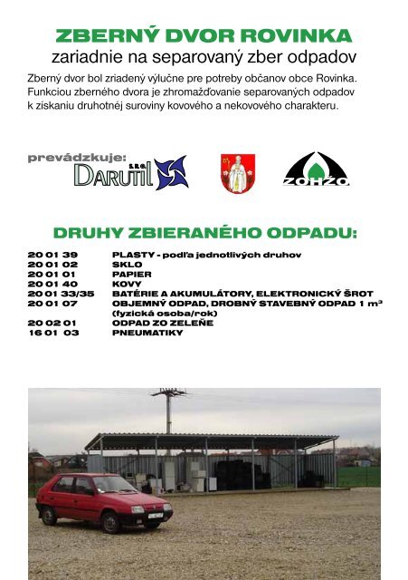 ZBERNÝ DVOR ROVINKA zariadnie na separovaný ... - Obec Rovinka