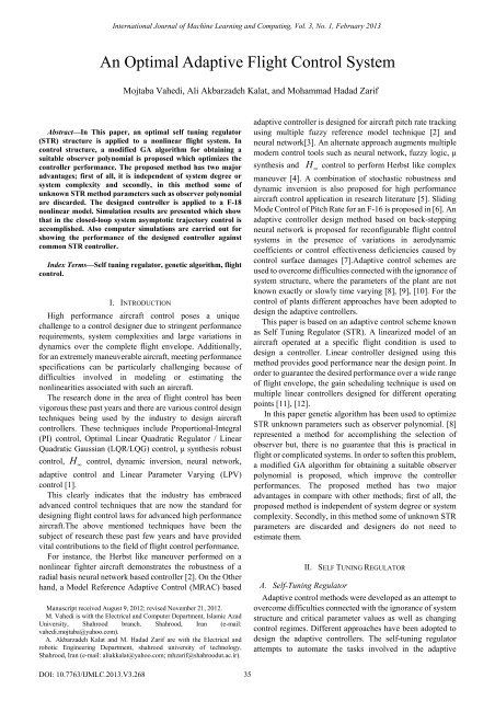 An Optimal Adaptive Flight Control System - ijmlc