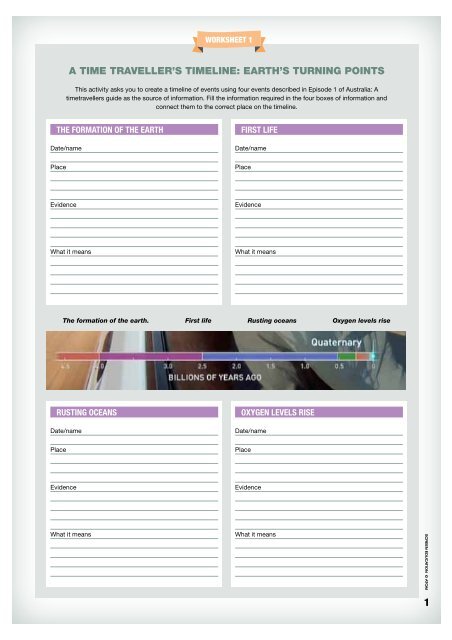 Australia, the time traveller's guide - Worksheet 1 - PEGSnet