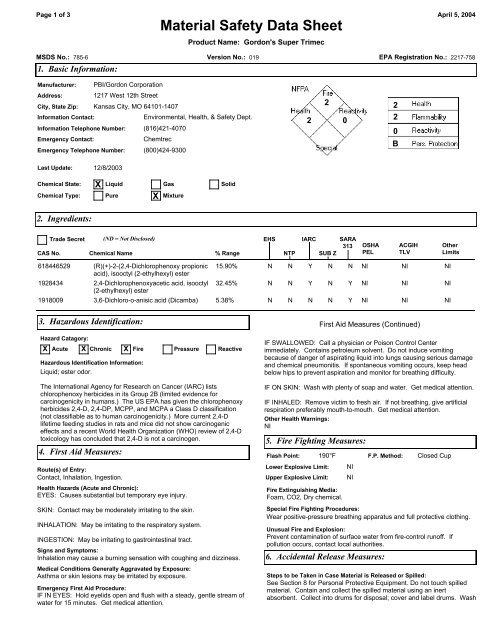 Super Trimec MSDS - PBI/Gordon