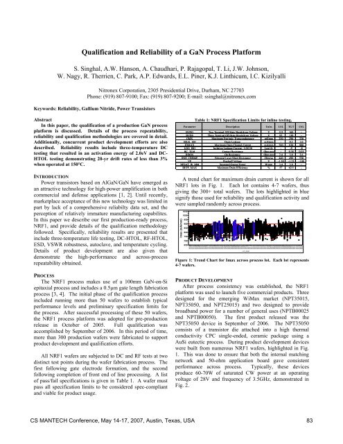 Qualification and Reliability of a GaN Process Platform - CS Mantech