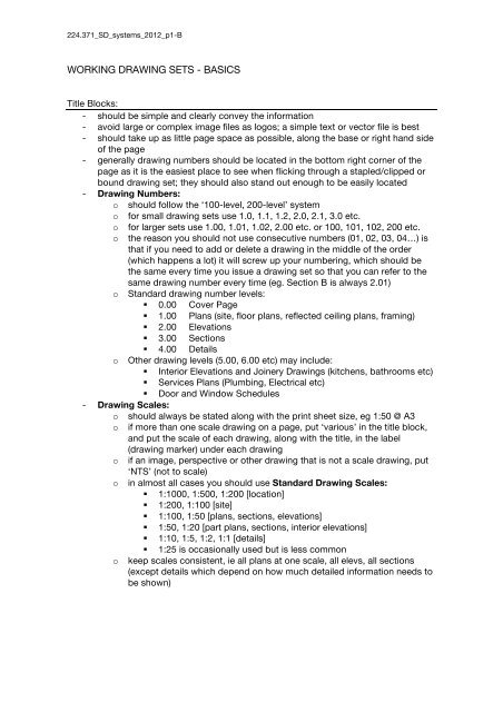 WORKING DRAWING SETS - BASICS - Spatial Design@Massey