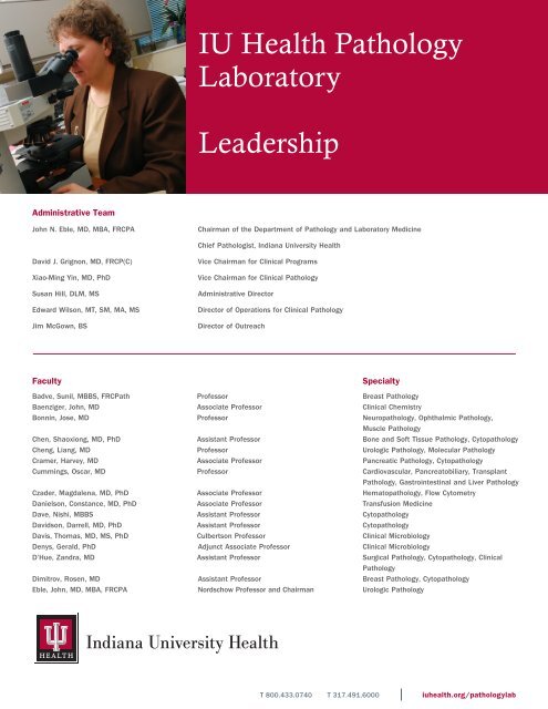 IU Health Pathology Laboratory Leadership