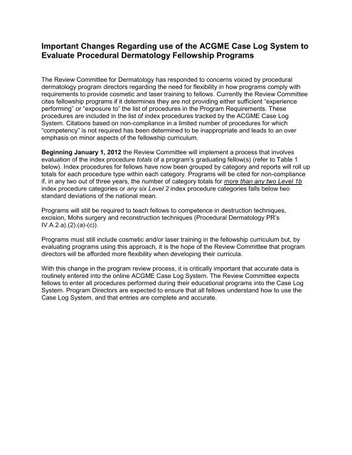 Procedural Dermatology Case Logs - acgme