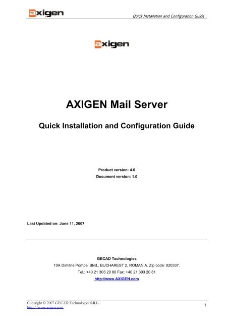 Axigen Mail Server Quick Installation And Configuration Guide