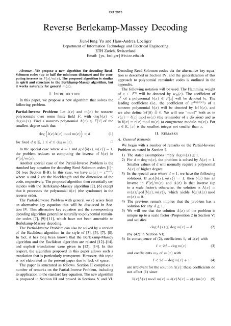 Reverse Berlekamp-Massey Decoding