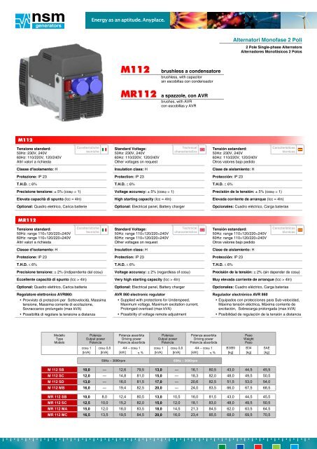 Alternatori Monofase 2 Poli - NSM Generators