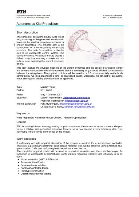 Autonomous Kite Propulsion - Autonomous Systems Lab