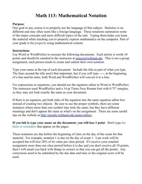 Math 113: Mathematical Notation