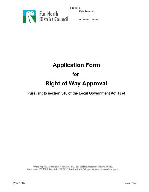 Right of Way Approval Application Form - Far North District Council