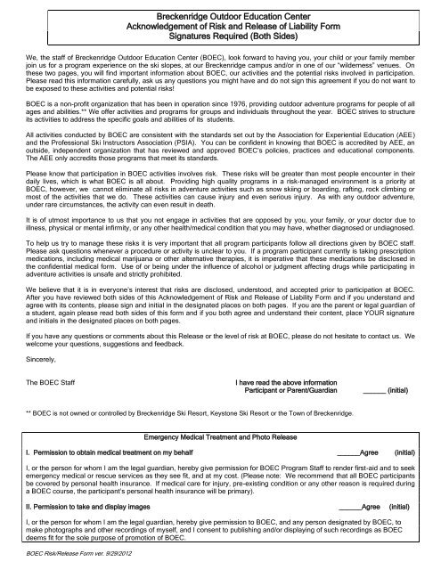 Acknowledgement of Risk/Assumption of Liability Form