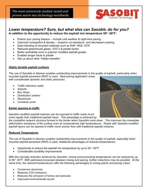 technical presentations/New Sasobit brochure Oct 4 ... - Sasolwax US