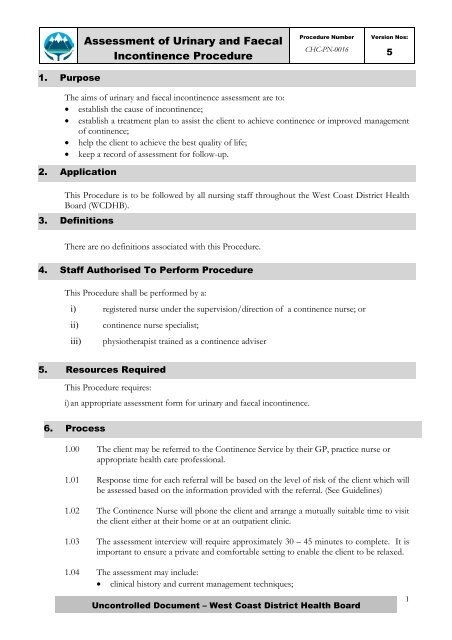 Assessment of Urinary and Faecal Incontinence Procedure [PDF ...