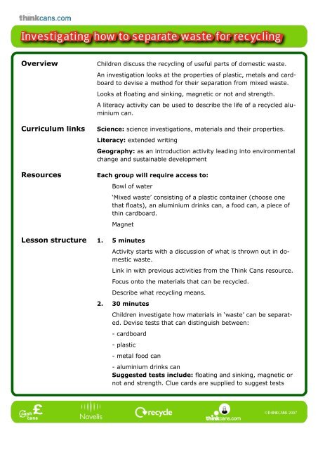 Investigating how to separate waste for recycling - Thinkcans
