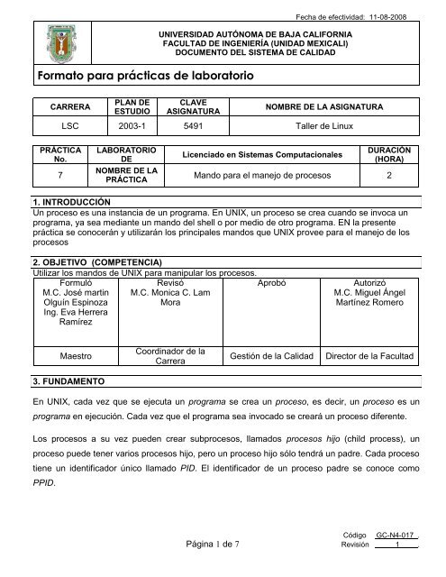 Formato para prácticas de laboratorio - Licenciado en Sistemas ...